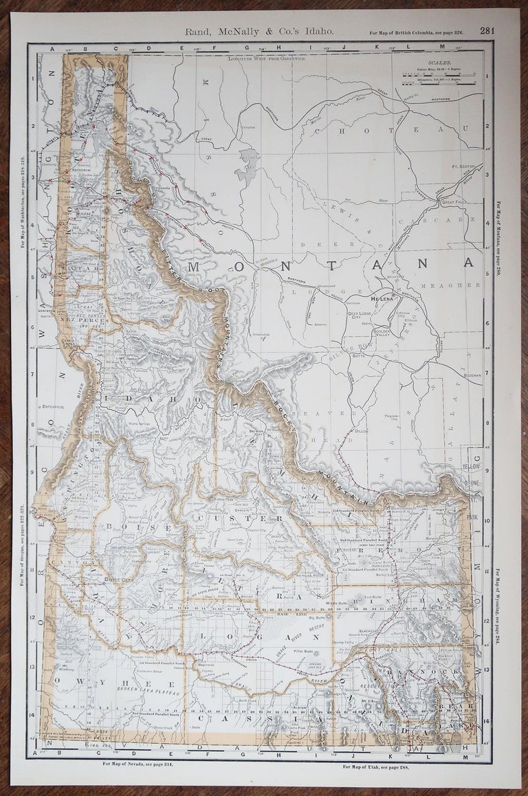 Large Original Antique Map of Idaho, USA, 1894 For Sale at 1stDibs