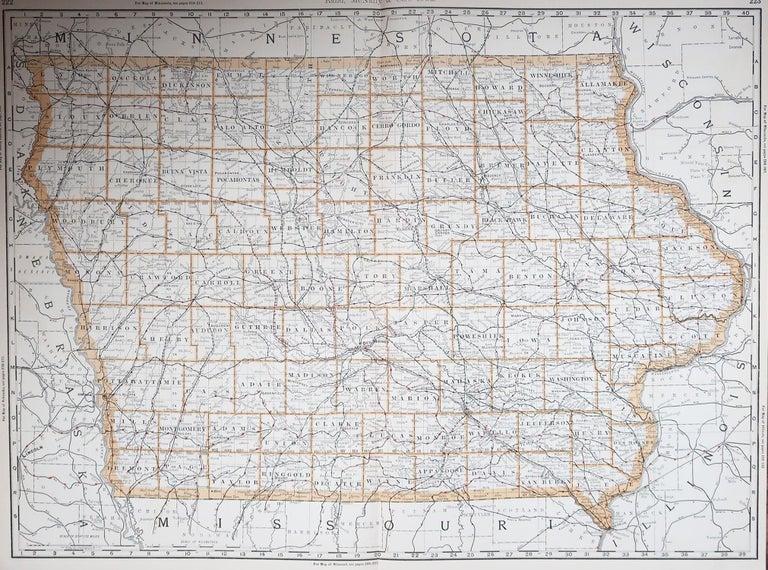 Large Original Antique Map of Iowa, USA, 1894 For Sale at 1stDibs