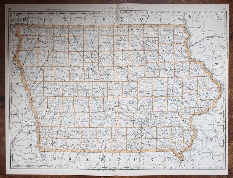 Large Original Antique Map of Iowa, USA, 1894 For Sale at 1stDibs