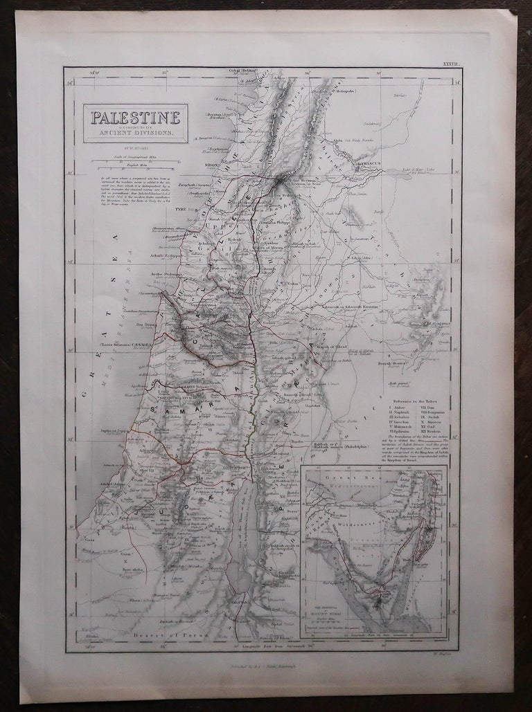 Large Original Antique Map of Israel by William Hughes, 1847 For Sale ...