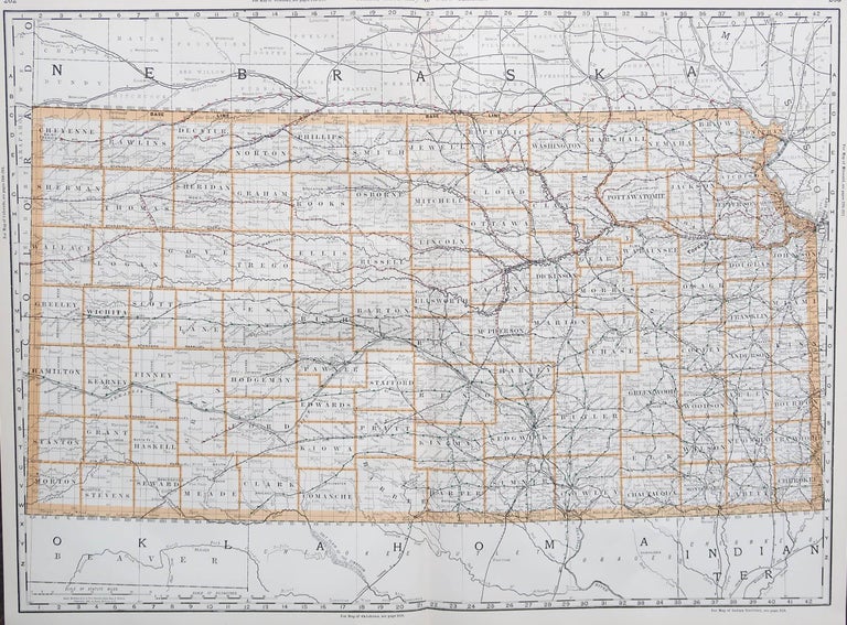 Large Original Antique Map of Kansas, USA, 1894 For Sale at 1stDibs