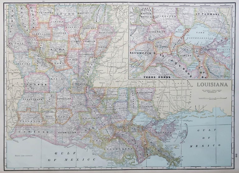 Large Original Antique Map of Louisiana, Usa, C.1900 For Sale at 1stDibs