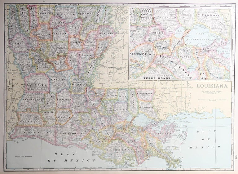 Large Original Antique Map of Louisiana, Usa, C.1900 For Sale at 1stDibs