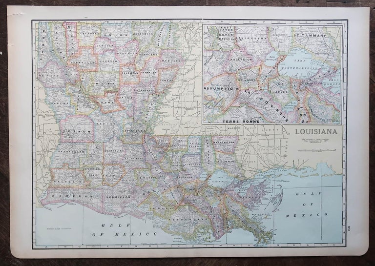 Large Original Antique Map of Louisiana, Usa, C.1900 For Sale at 1stDibs
