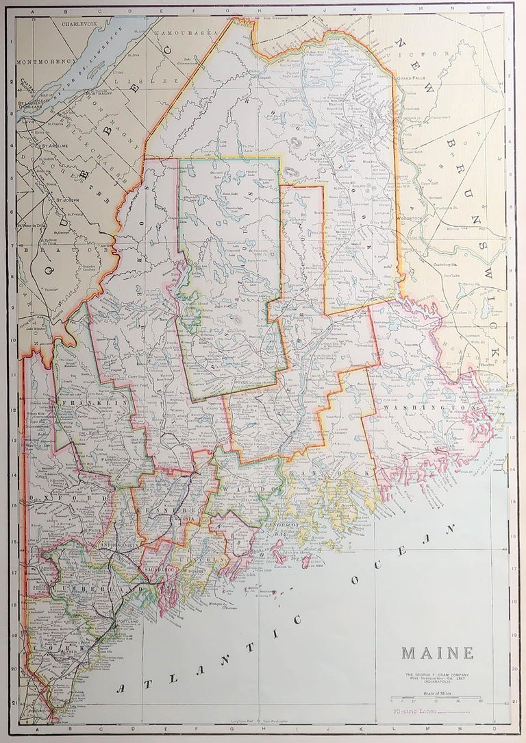 Large Original Antique Map of Maine, USA, C.1900 For Sale at 1stDibs