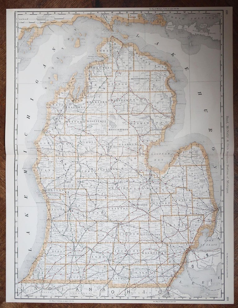 Large Original Antique Map of Michigan 'South', USA, 1894 For Sale at ...