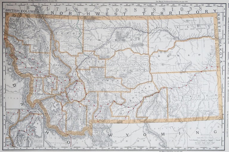 Large Original Antique Map of Montana, USA, 1894 at 1stDibs