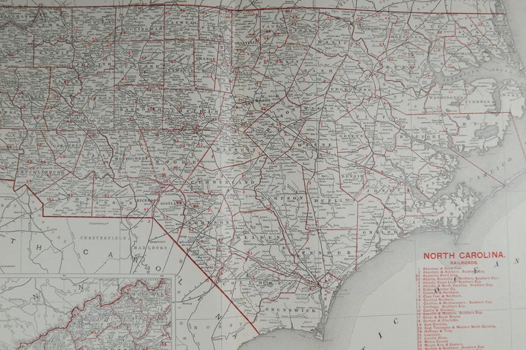 Large Original Antique Map of North Carolina by Rand McNally, circa ...