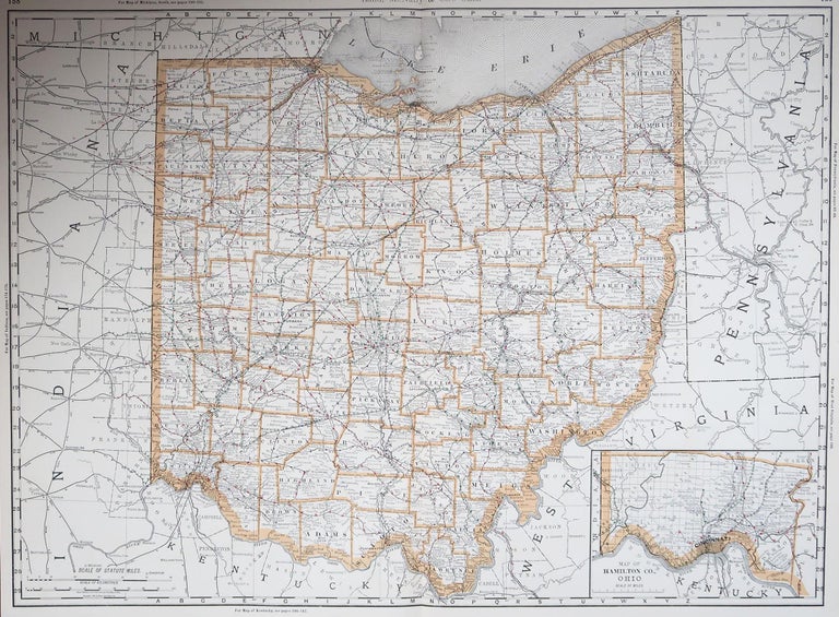 Large Original Antique Map of Ohio, USA, 1894 For Sale at 1stDibs