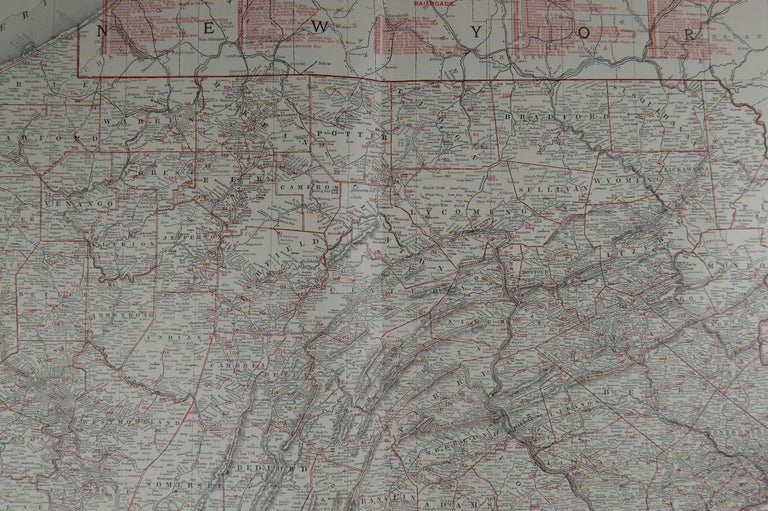 Large Original Antique Map of Pennsylvania by Rand McNally, circa 1900 ...