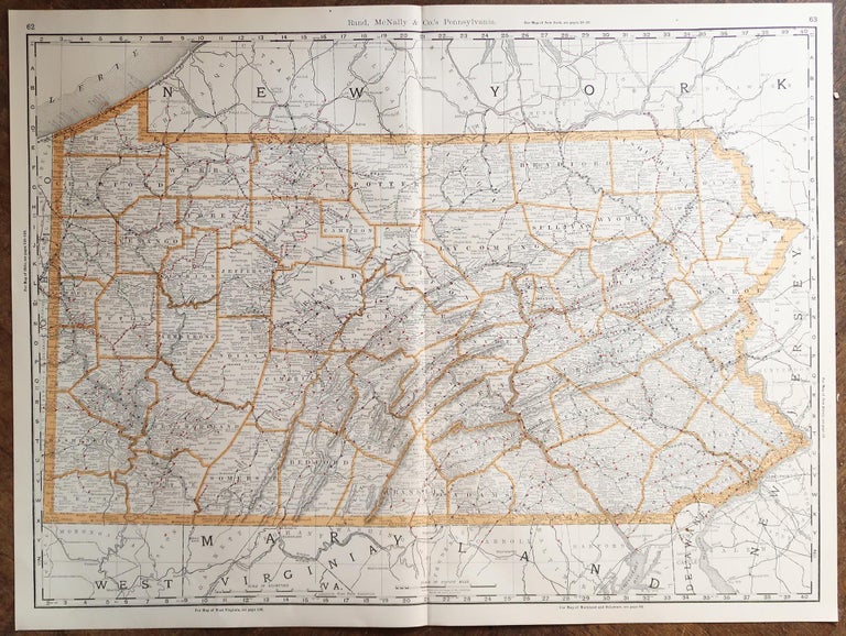 Large Original Antique Map of Pennsylvania, USA, 1894 For Sale at 1stDibs