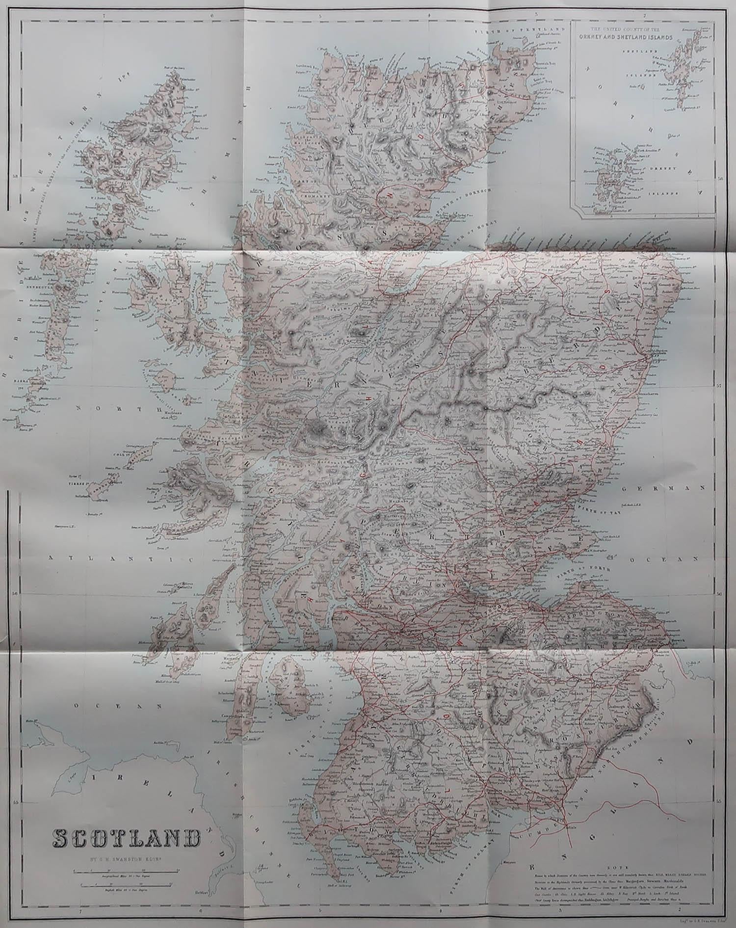 Large Original Antique Map of Scotland, circa 1870 For Sale at 1stDibs