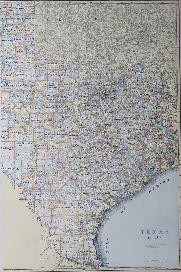 Large Original Antique Map of Texas ( East ), USA, circa 1900 For Sale ...