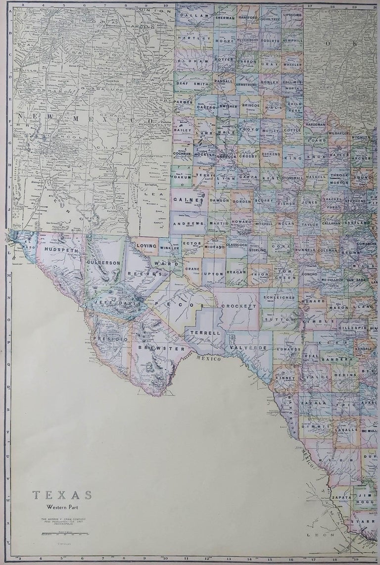 Large Original Antique Map of Texas 'West', USA, C.1900 For Sale at 1stDibs