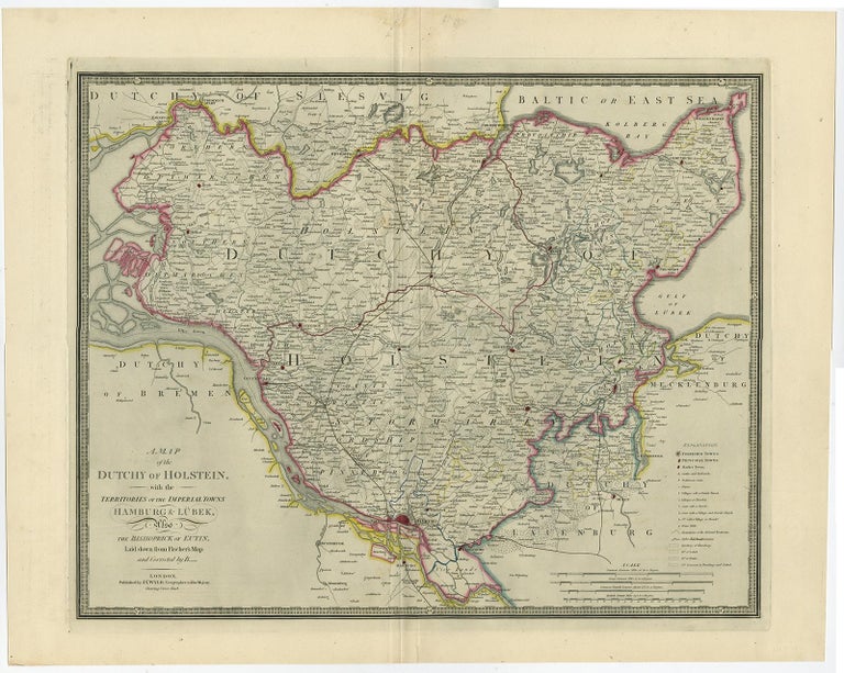 Large Original Antique Map of the Dutchy of Holstein, Germany, ca.1840 ...