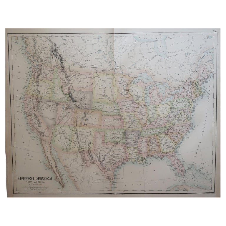 Large Original Antique Map of The United States of America, Fullarton ...