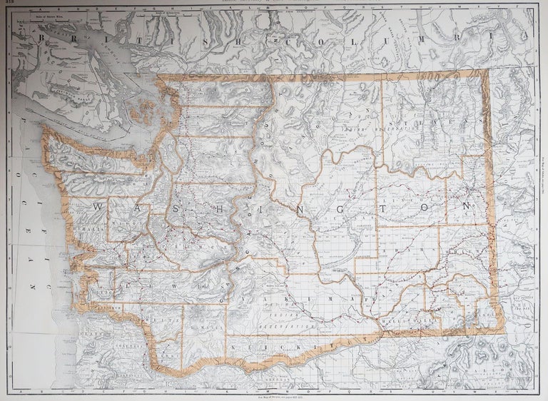 Large Original Antique Map of Washington, 'State', USA, 1894 For Sale ...