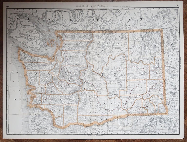 Large Original Antique Map of Washington, 'State', USA, 1894 For Sale ...