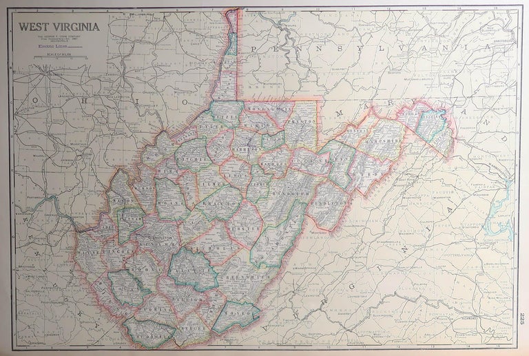 Large Original Antique Map of West Virginia, USA, C.1900 For Sale at ...