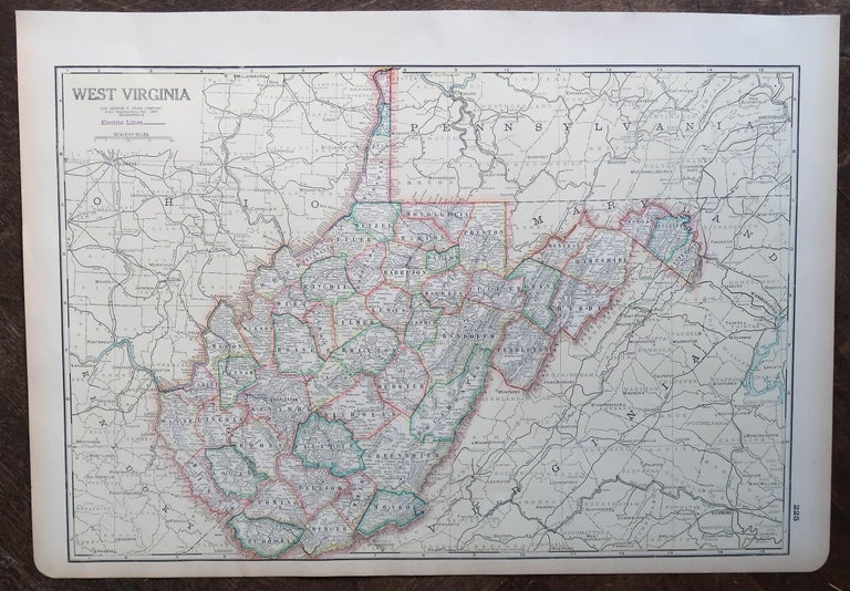 Large Original Antique Map of West Virginia, USA, C.1900 For Sale at ...