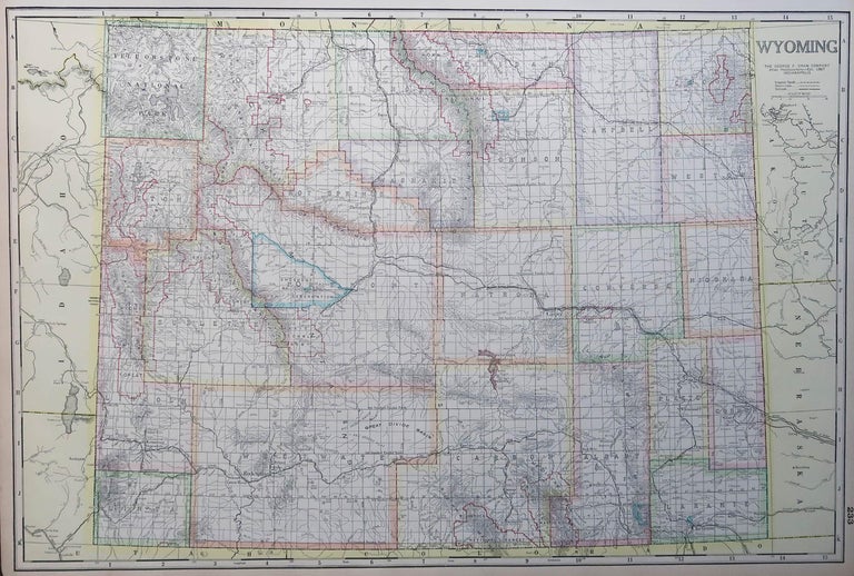 Large Original Antique Map of Wyoming, Usa, C.1900 For Sale at 1stDibs