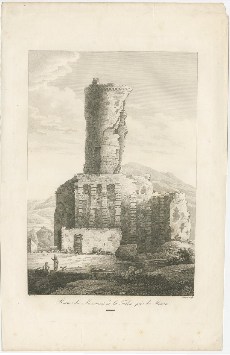 Large, Original Antique Print of the Roman Tropaeum Alpium, Near Monaco ...