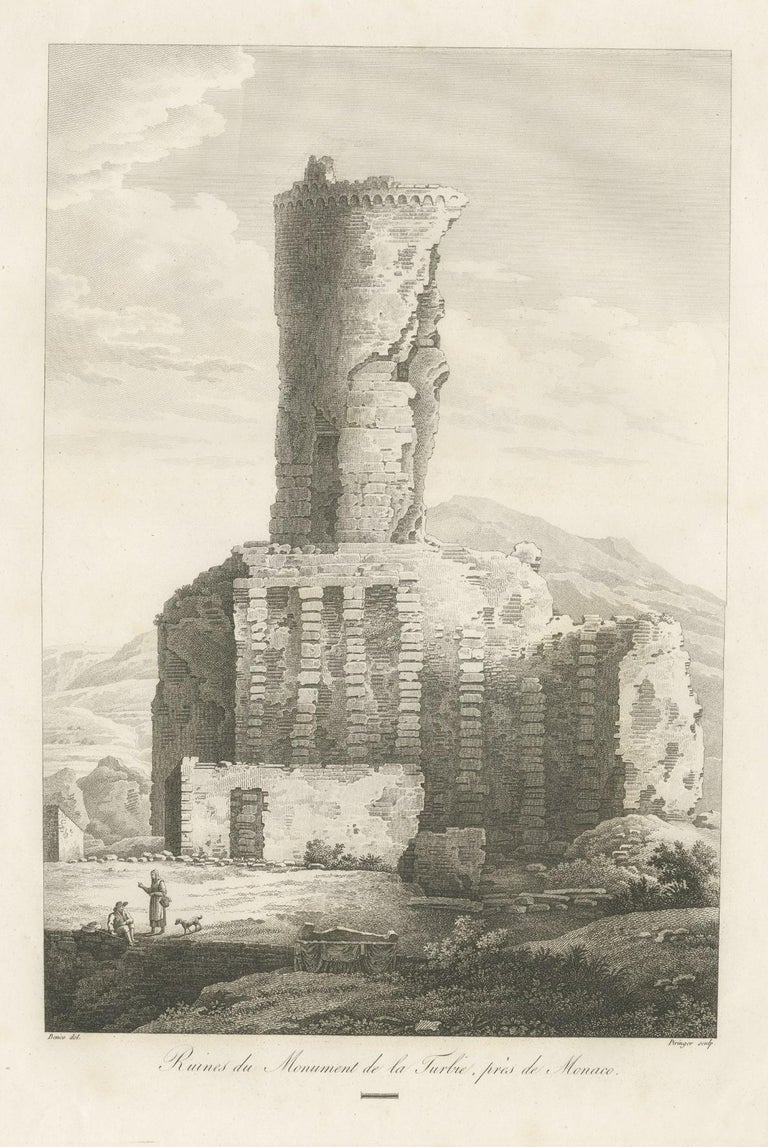 Large, Original Antique Print of the Roman Tropaeum Alpium, Near Monaco ...