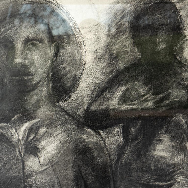 Large Original Monochrome Charcoal Drawing of Two Figures For Sale at ...