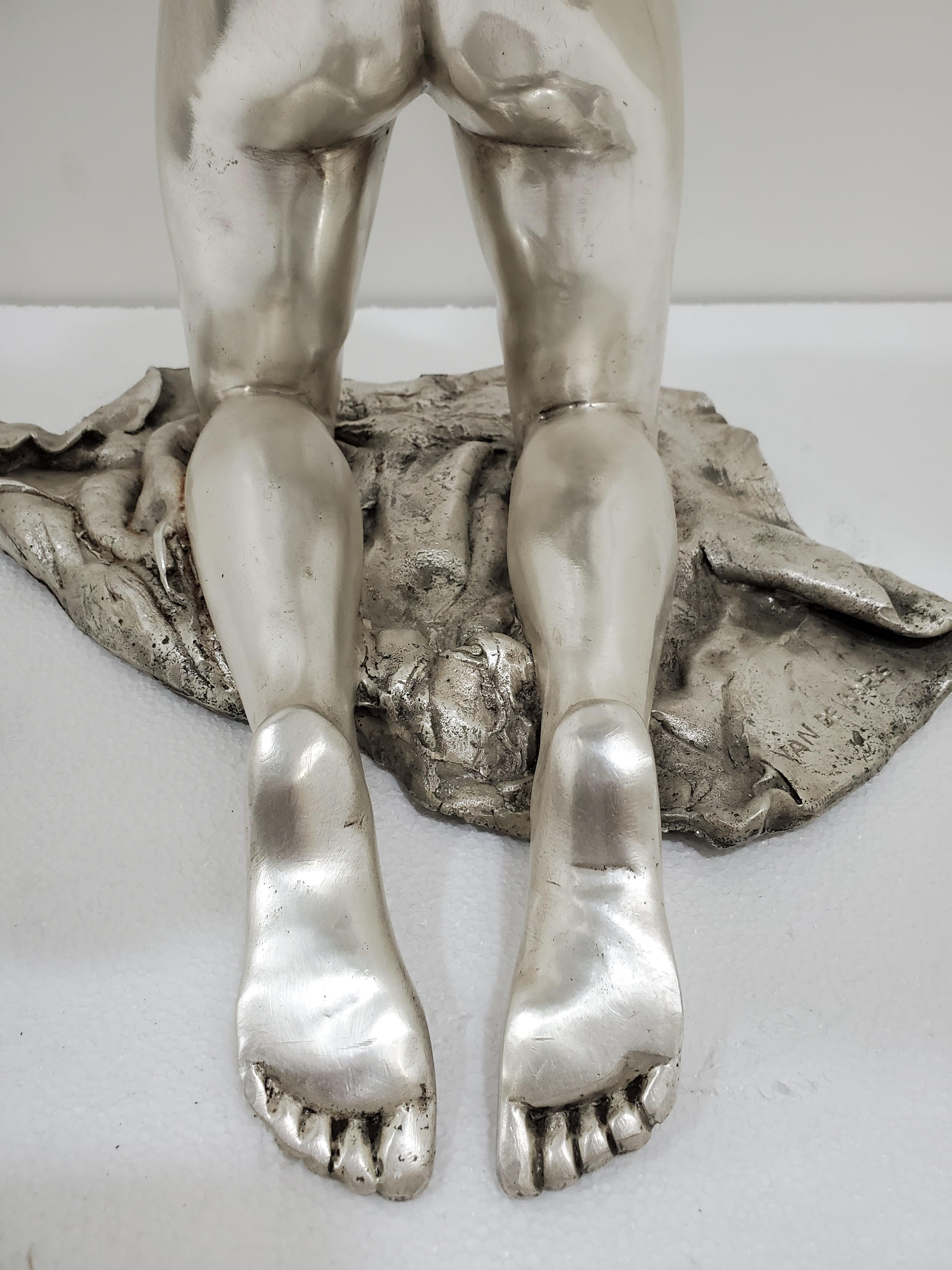 Large Original Signed Silvered Bronze Sculpture Of A Female Nude For
