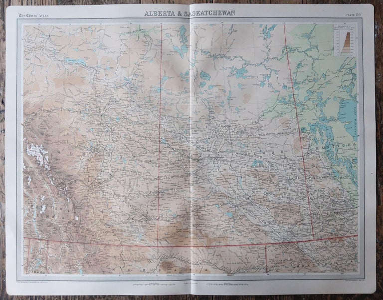 Large Original Vintage Map of Alberta and Saskatchewan, Canada, C.1920 ...