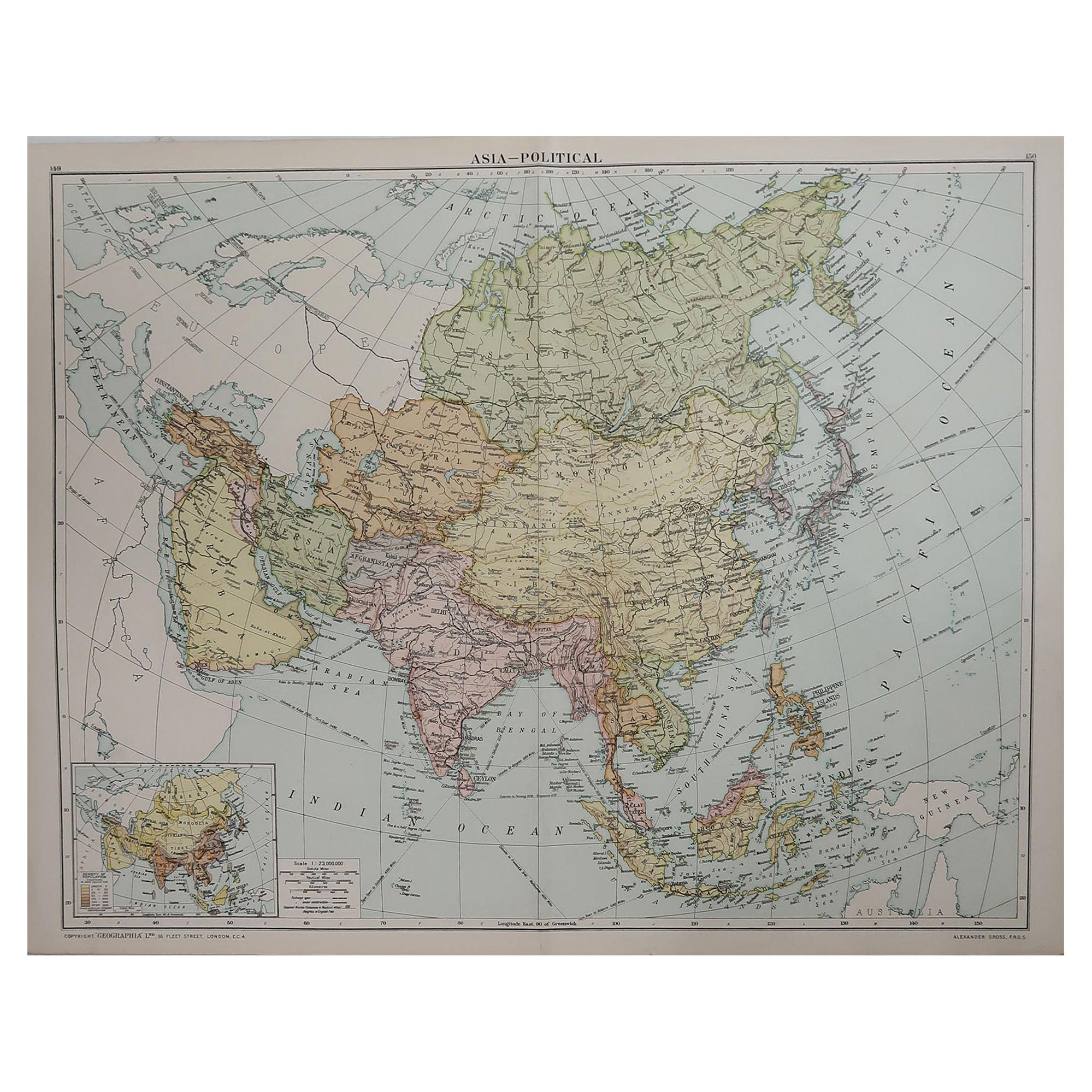 Large Original Vintage Map of Mexico, circa 1920 For Sale at 1stDibs