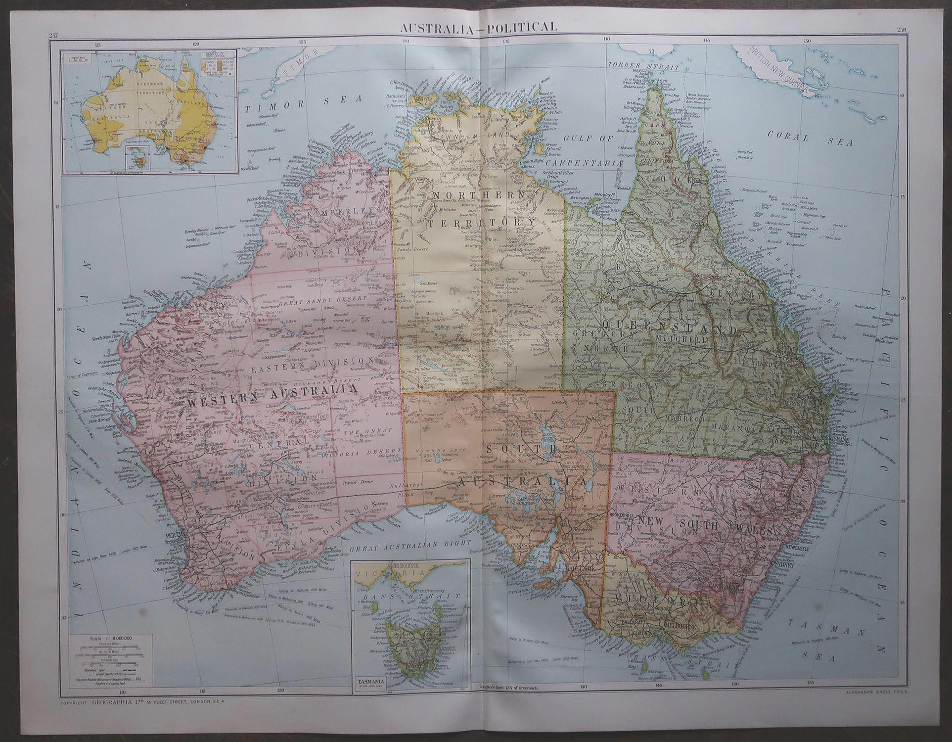 Large Original Vintage Map of Australia, circa 1920 at 1stDibs