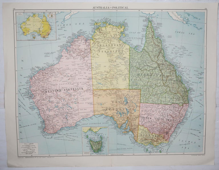 Large Original Vintage Map of Australia, circa 1920 For Sale at 1stDibs