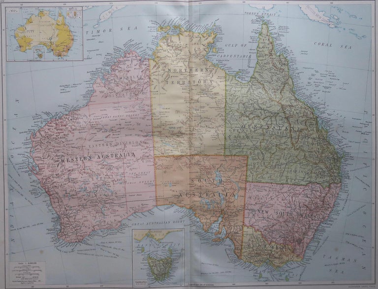Large Original Vintage Map of Australia, circa 1920 For Sale at 1stDibs