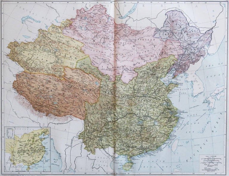 Large Original Vintage Map of China, circa 1920 For Sale at 1stDibs
