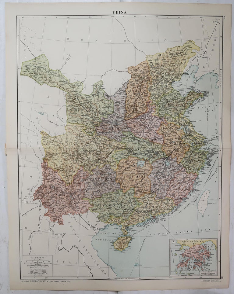 Large Original Vintage Map of China, circa 1920 at 1stDibs