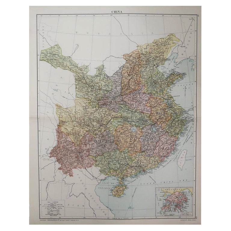 Large Original Vintage Map of China, circa 1920 at 1stDibs