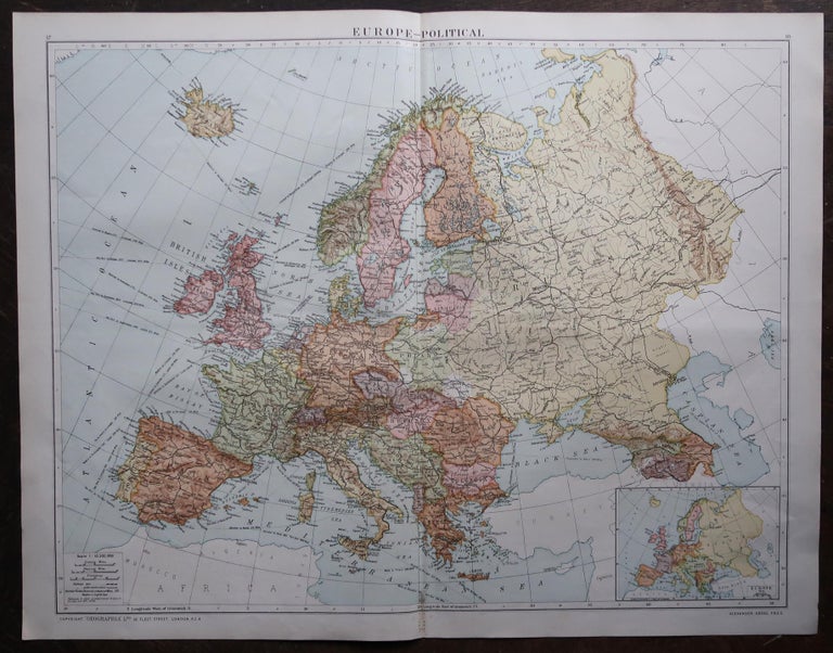 Large Original Vintage Map of Europe, circa 1920 For Sale at 1stDibs