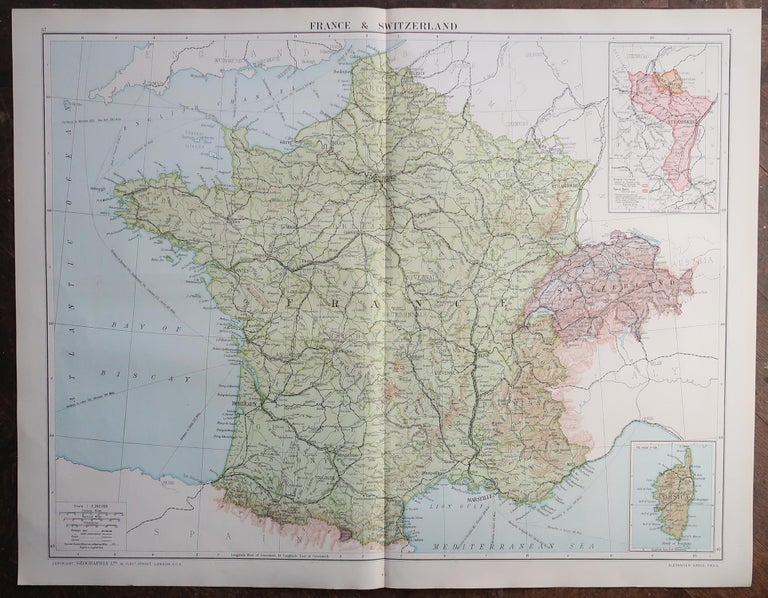 Large Original Vintage Map of France, circa 1920 For Sale at 1stDibs