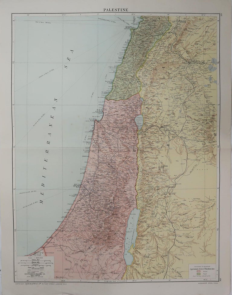 Large Original Vintage Map of Israel, circa 1920 at 1stDibs