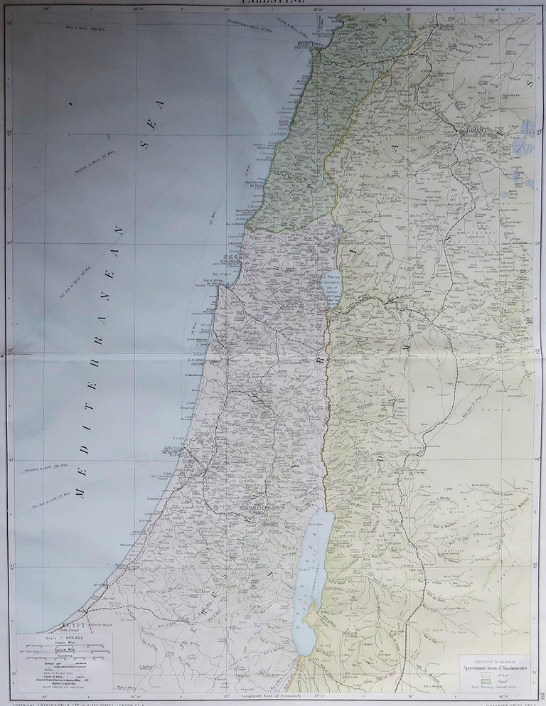 Large Original Vintage Map of Israel, circa 1920 For Sale at 1stDibs