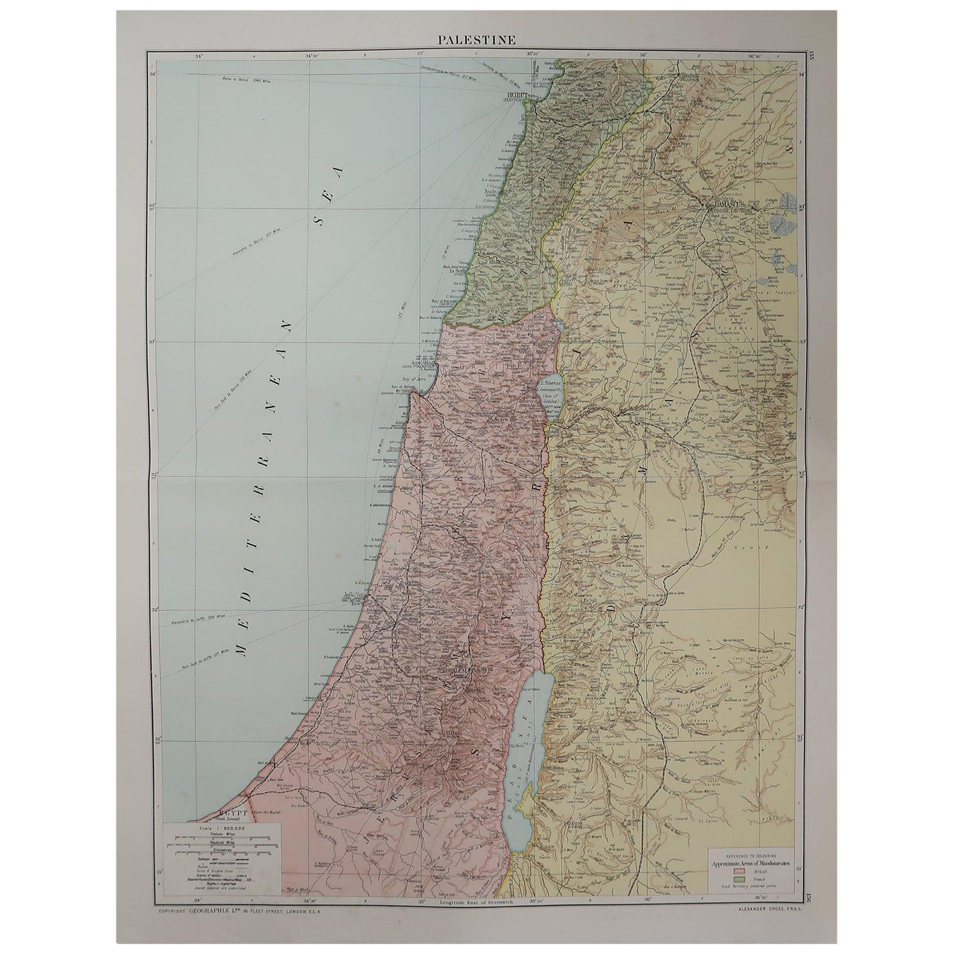 Large Original Vintage Map of Israel, circa 1920 at 1stDibs