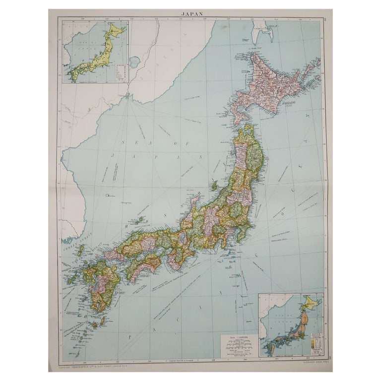 Large Original Vintage Map of Japan, circa 1920 For Sale at 1stDibs
