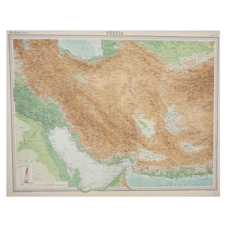 Large Original Vintage Map of Persia / Iran, circa 1920 at 1stDibs