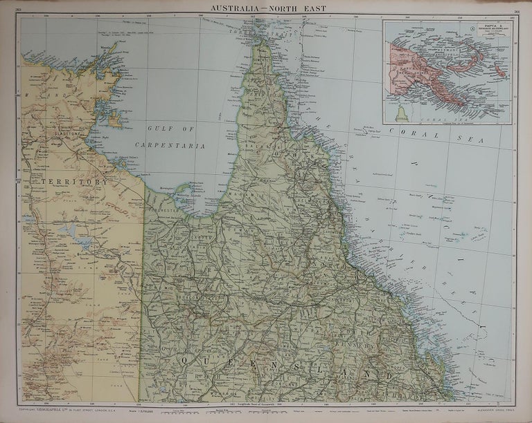 Large Original Vintage Map of Queensland, Australia, circa 1920 For ...