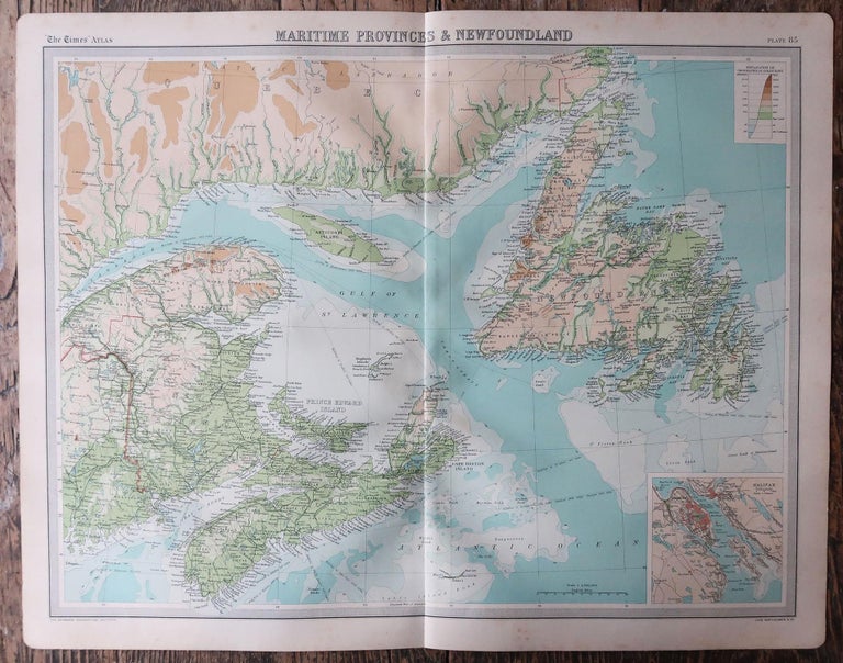 Large Original Vintage Map of The Maritimes, Canada circa 1920 at 1stDibs