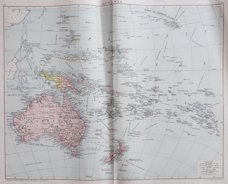 Large Original Vintage Map of The South Pacific, circa 1920 For Sale at ...
