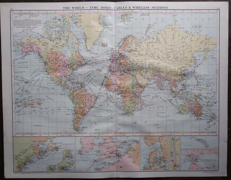 Large Original Vintage Map of The World, circa 1920 For Sale at 1stDibs