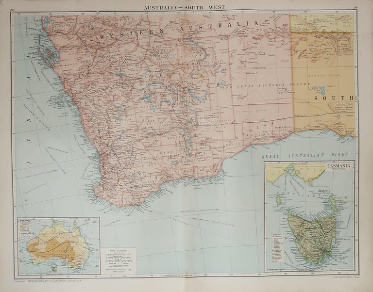 Large Original Vintage Map of Western Australia, circa 1920 at 1stDibs ...