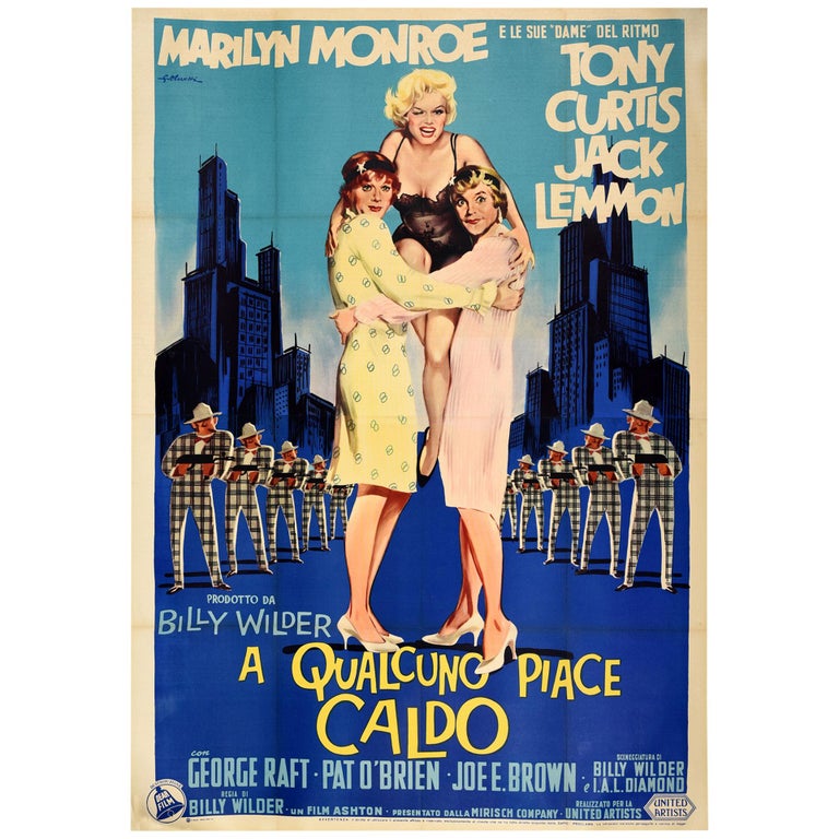 Large Original Vintage Movie Poster For Some Like It Hot Marilyn Monroe Film Art For Sale at 1stDibs
